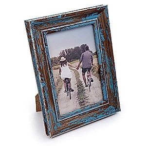 Truu Design, Decorative Weathered, 4 x 6 inches, Blue Distressed Wooden Look Picture Frame, 4" x 6"