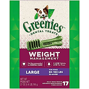 Greenies Weight Management Large Natural Dog Dental Care Chews Weight Control Dog Treats, 27 oz. Pack (17 Treats)