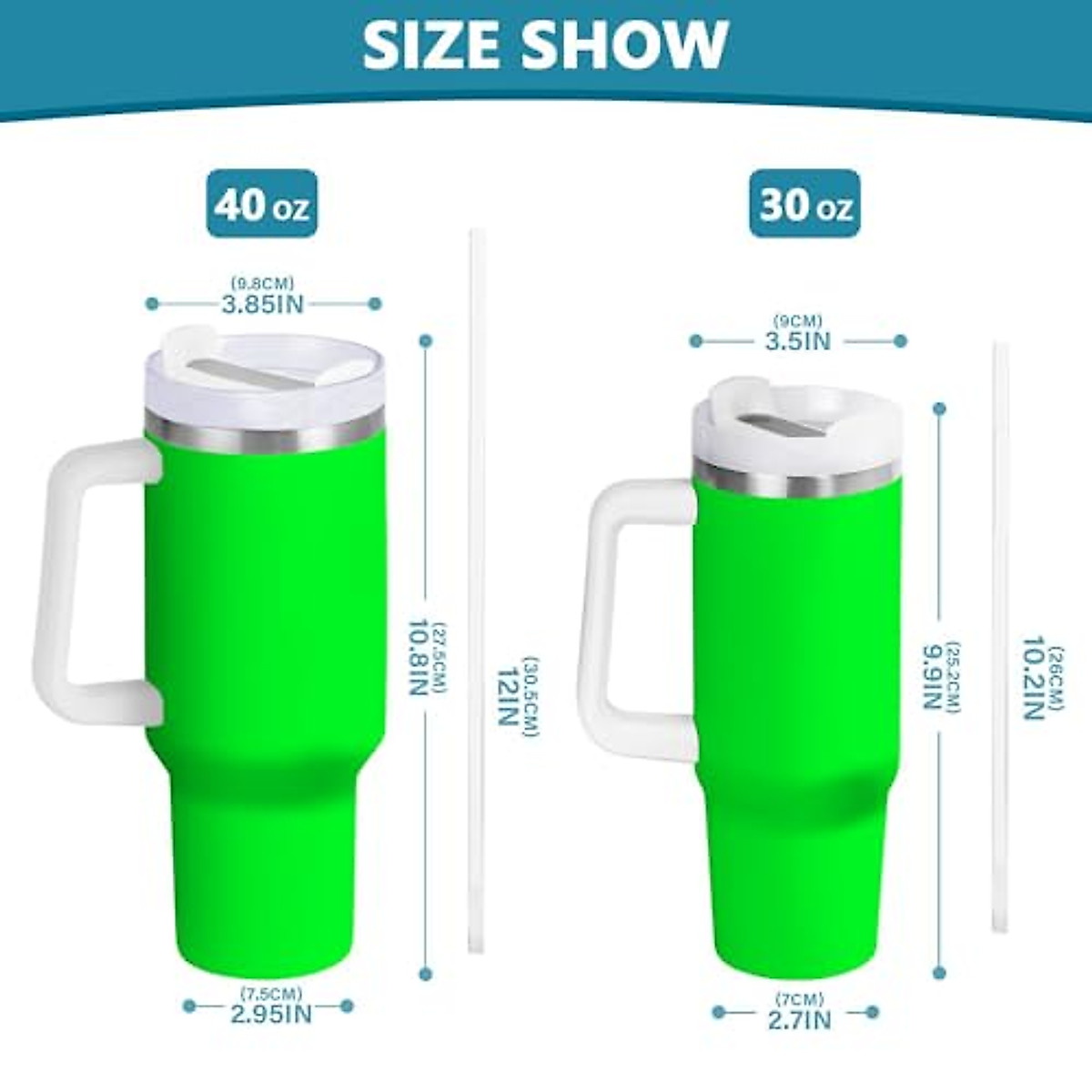 MCHIVER Neon Green Tumbler with Lid and Straw 40 oz Insulated Water Bottle Leakproof Water Tumblers for Hot and Cold Drinks