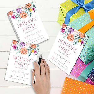 YUEXLL Floral Birthday Party Invitations Cards with Envelopes, Rose Floral Party Invitations, Birthday Celebration Supplies, Double-sided Fill-in bday Invites for Boys Girls- A31