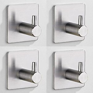 ISEEUSEE Adhesive Hooks Heavy Duty Wall Hooks Waterproof Stainless Steel Hooks for Hanging Coat, Hat,Towel Robe Hook Rack Wall Mount- Bathroom and Bedroom