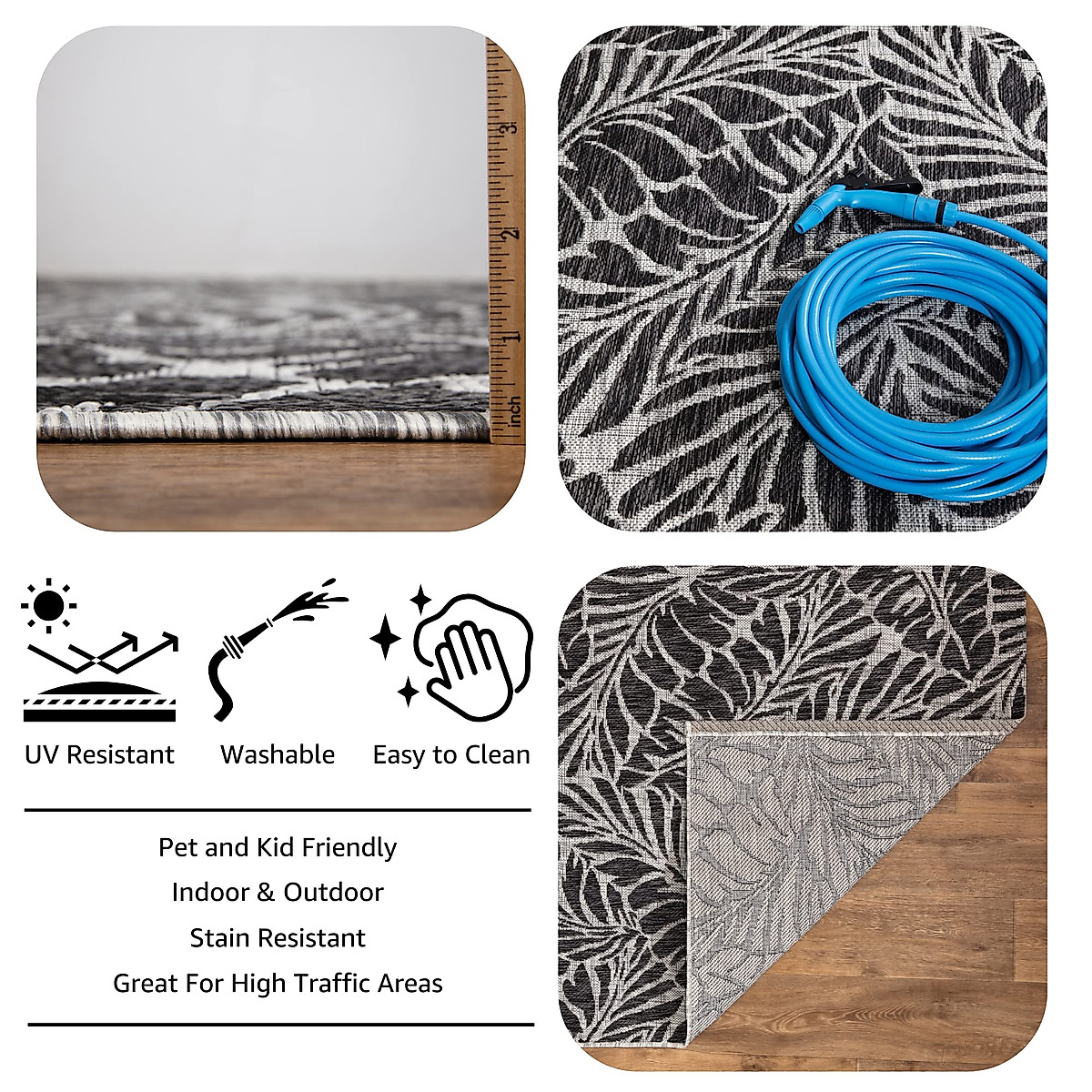 Keen Home Design Outdoor Rug - 6x9 Washable Indoor/Outdoor Rug for Patio, Balcony, Kitchen, Garden, Beach, Deck and Porch. Size: 6'4" x 9'2"