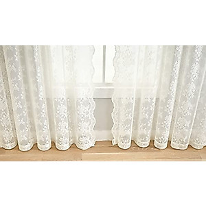YJ YANJUN Sheer Lace Curtains for Bedroom Ivory Elegant Victorian Curtains Scalloped Edges Floral Kitchen Window Curtains 63 Inch Length Rod Pocket, 52 x 63 Inch, Ivory