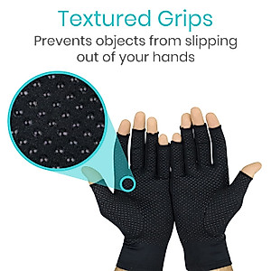 Vive Fingerless Arthritis Gloves for Men & Women Made w/Copper Infused Fabric - Therapeutic Compression for Swelling, Carpal Tunnel, Tendonitis, Edema, & Finger Pain - Comfortable Non-Slip (Large)
