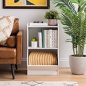 IRIS USA 2-Tier Shelf Organizer with Easy Access Angled Cubby, Frost White