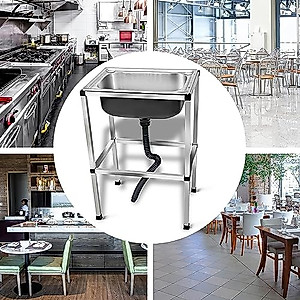 Stainless Steel Freestanding Sink, Outdoor Utility Indoor Laundry Sink, Single Bowl Commercial Restaurant Kitchen Sink, Mobile Portable Sink, for Laundry Garage (Size : 38x32cm/15x12.6in)