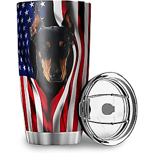 WmhrYpzhL Doberman Dog Travel Mug American Flag Coffee Mug Stainless Steel Insulated Tumbler For Ice Drinks＆Hot Beverage Gifts Doberman Dog