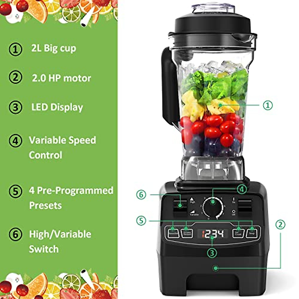 High-Powered 1450W Blender Smoothie Maker with Variable Speeds, Large Capacity Tritan Jar, 4 Preset Programs, Make Healthy Drinks & Meals Effortlessly
