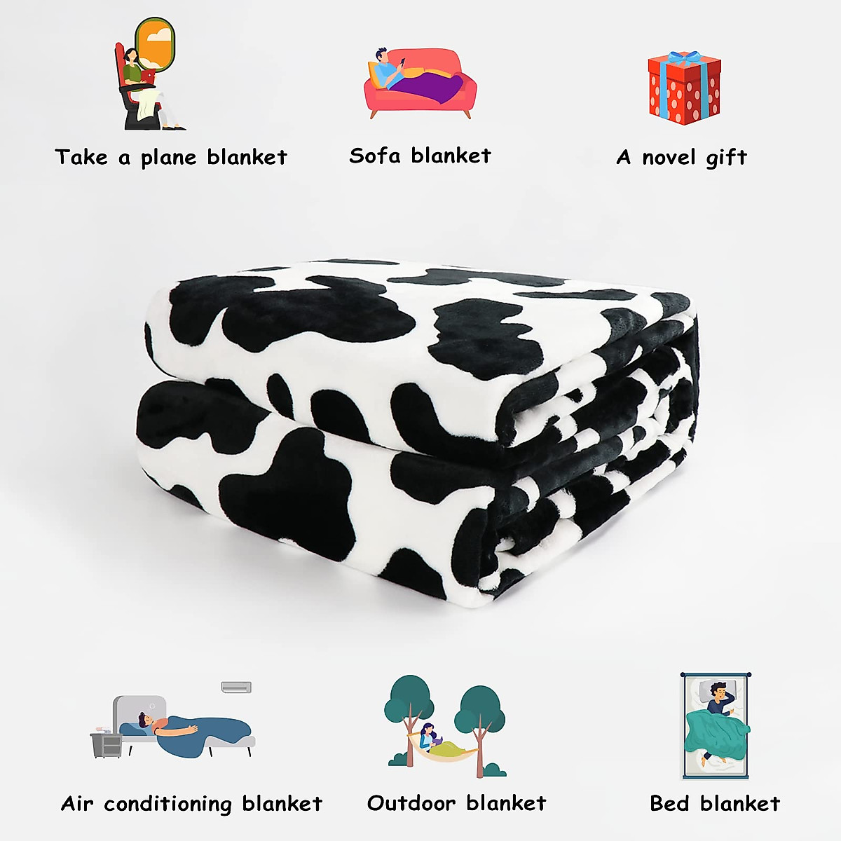 Double Sided Cow Print Blanket Silky Soft Micro Fleece Cow Blanket Baby Seat Couch Sofa Cow Print Blankets and Throws for Unisex Baby Boys Girls Toddler Infant Newborn Cow Print 40x50 in