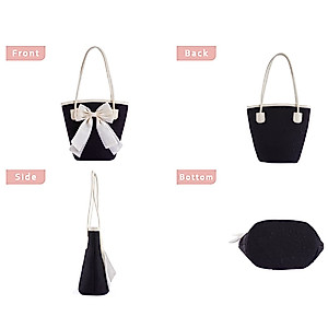 XMLIZHIGU PU Leather Purse for Womens Handbag Top Handle Shoulder Bag Tote Bucket Bag Bow Bag Black HDJ02