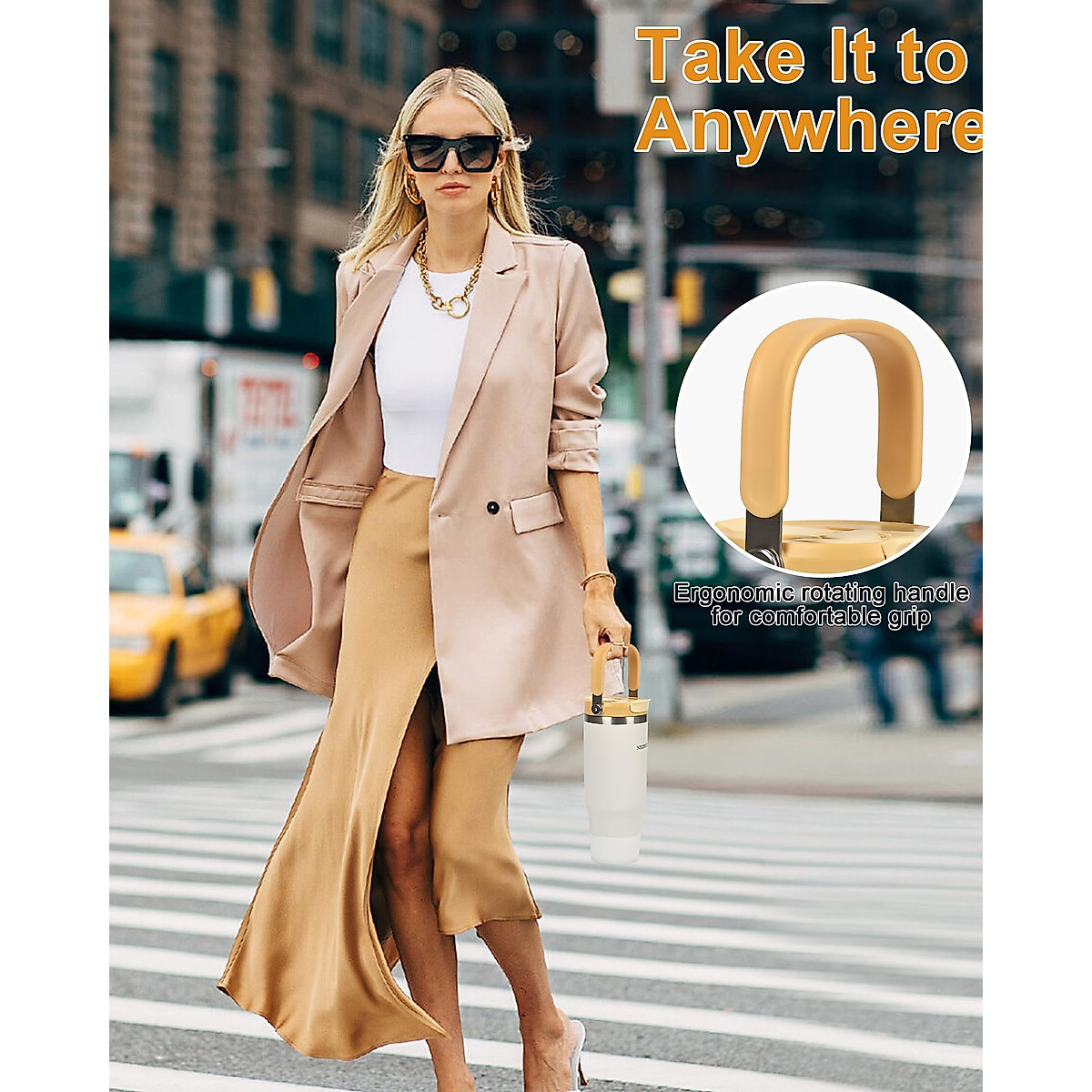 Nedyfix 32 Oz Tumbler with Handle Vacuum Insulated Water Bottle Stainless Steel Tumbler Car Reusable Cup Cold for 12 Hours-Beige White