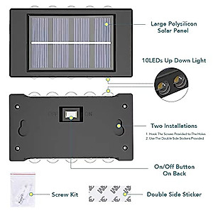 HIXVITA Solar Outdoor Lights, 6 Pack 10 LED Solar Fence Lights, Waterproof Dusk to Dawn Outdoor Lighting for Wall, Deck, Step, Garden, Warm White Light