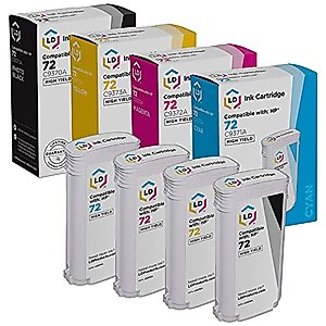 LD Products Compatible Replacements for HP 72 Ink Cartridge High Yield (Photo Black, Cyan, Magenta, Yellow, 4-Pack) DesignJet T1100, T1120, T1200, T610, T620, T770, T1100ps, T1120 SD-MFP, T1300