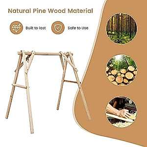 Tangkula 770lbs Porch Swing Frame, Heavy Duty A-Frame Wooden Swing Stand with Reinforced Bars, Freestanding Log Porch Swing Frame Only for DIY Painting, Ideal for Porch, Lawn, Garden, Backyard