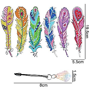 Peacock Feather Diamond Painting Bookmark Set - pigpigboss 6 Pack DIY Acrylic Bookmark Diamond Painting with Tassel Feather Bookmark Diamond Dots Art for Student Teacher Graduation Gift