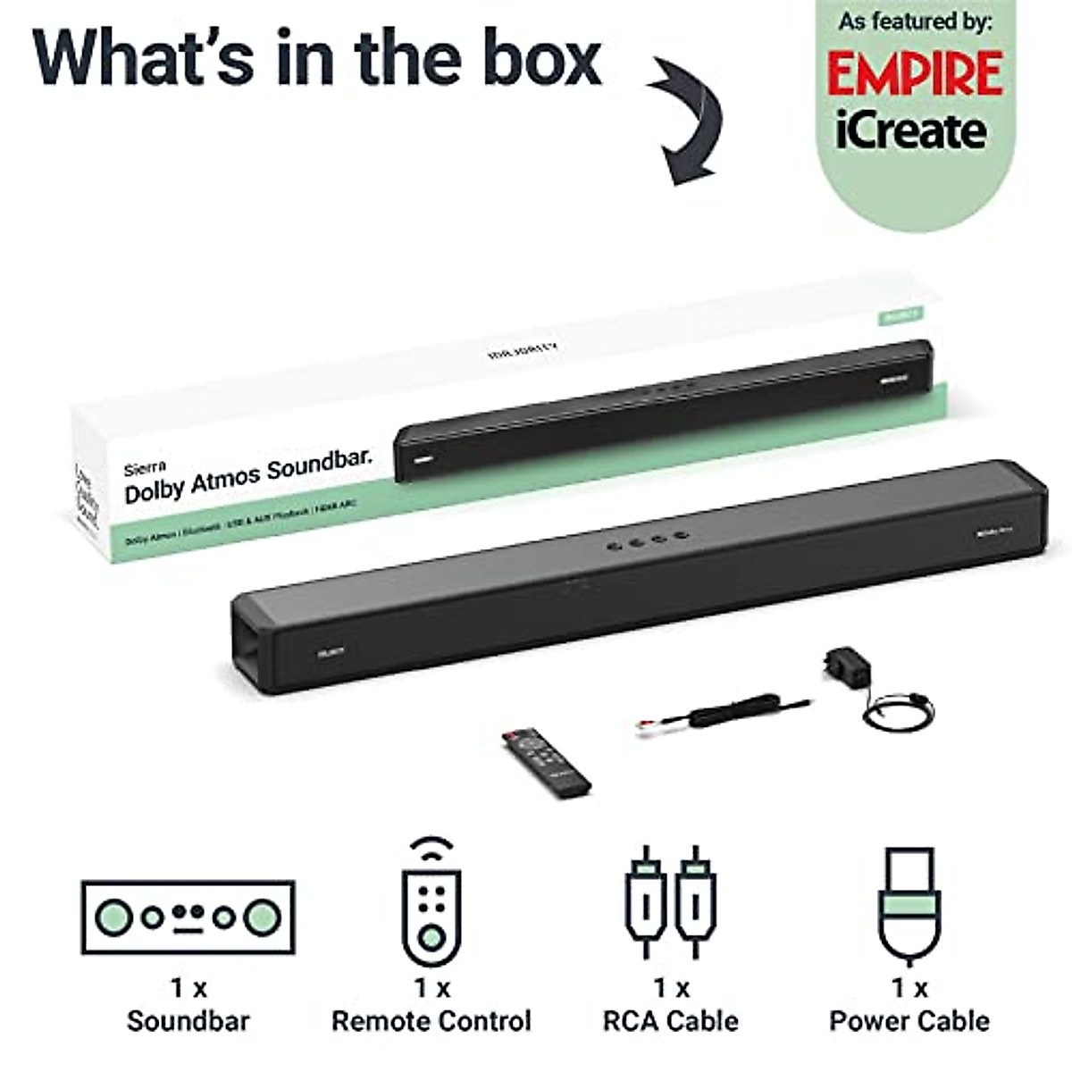 Majority Dolby Atmos Soundbar for TV, Bluetooth Wireless Sound Bar 2.0.2, 120W Sierra Home Audio Sound Bars for TV with Crystal Clear Sound Quality, HDMI ARC and Up-Firing Surround Speaker