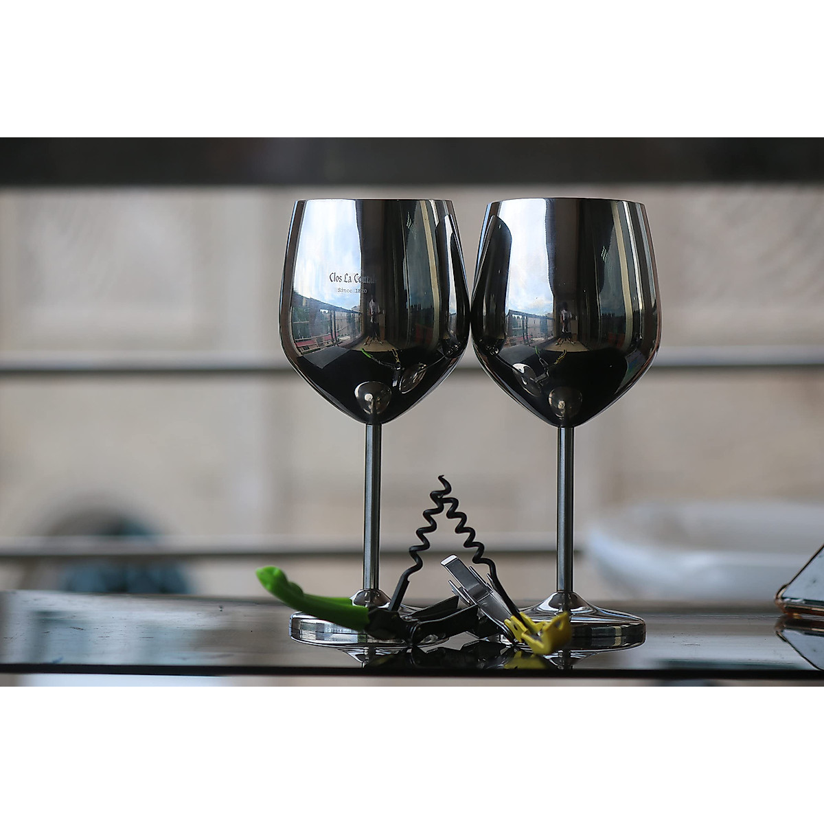 Wine Glass Set, Stainless Steel Long Stem Wine Glasses for White Red Wine Cocktail, Set of 2 Dishwasher Safe No BPA Unbreakable 8 Oz Wine Goblet for Housewarming Travel Outdoor Camp Picnic Formal Use