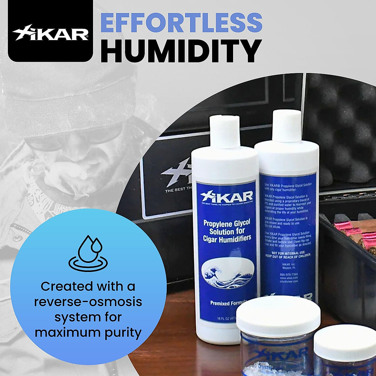 Xikar Cigar Humidor Solution - Premium Pre-Mixed Propylene Glycol for 70% Relative Humidity Maintenance, Consistent Humidity Control, Easy-to-Use Liquid for Reliable Cigar Humidification, 16 Fl Oz