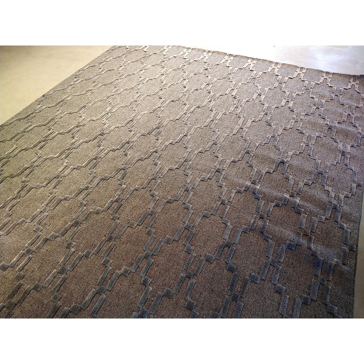 8' x 10' Gray Contemporary Rug Raised Wool and Silk Pile Handmade India #F-5659