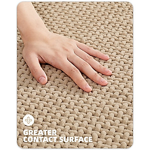 Color&Geometry Beige Chenille Bathroom Rugs- Non Slip, Absorbent, Quick Dry, Thin, Washable- 16"x24" Small Bath Mat Carpet Bath Rugs for Bathroom Floor, Shower, Sink, Vanity