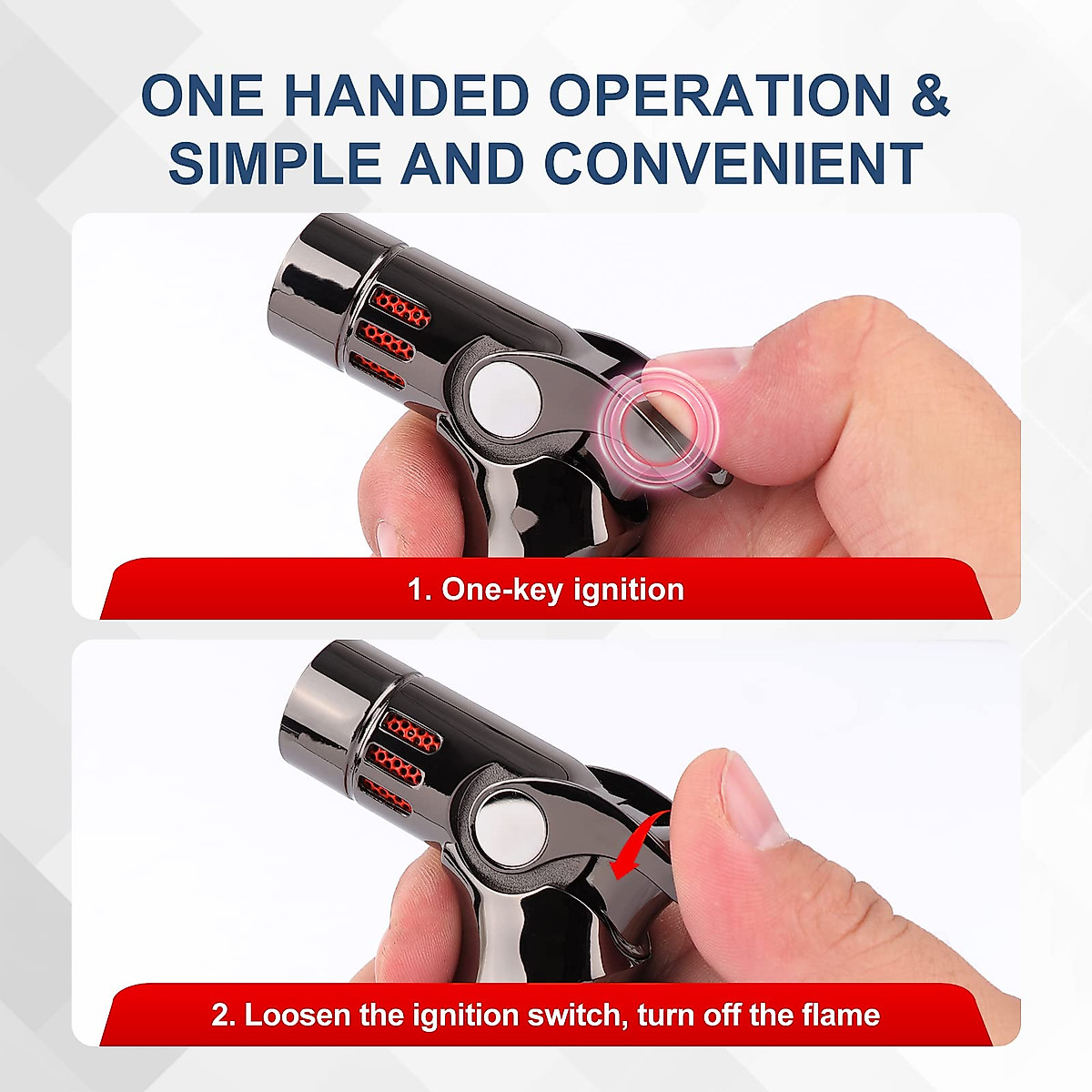 Butane Torch, Premium 4 Flame Big Kitchen Torch Lighters with Adjustable Refillable Multipurpose Culinary Blow Torch for Creme Brulee, Baking, BBQ (Butane Gas Not Included)