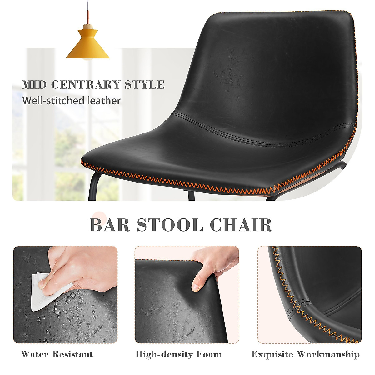 DUMOS Dining Chairs，Kitchen & Dining Room Chairs, PU Leather Cushion and Metal Legs Bar Chairs, Counter Height Bar Stools for Kitchen Island