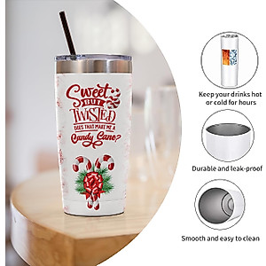 BESLKB Christmas Gifts for Women-20 oz Stainless Steel Insulated Travel Tumbler Coffee Mug Cup-Funny Christmas Gifts for Mom, Dad, Son, Daughter, Women, Men (Candy Cane)