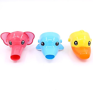 Rustark 3Pcs Cartoon Faucet Extender Sink Handle Extender for Toddler, Baby, Children Safe and Fun Hand-Washing Solution (Set of 3, Yellow Duck, Pink Elephant, Blue Dolphin)