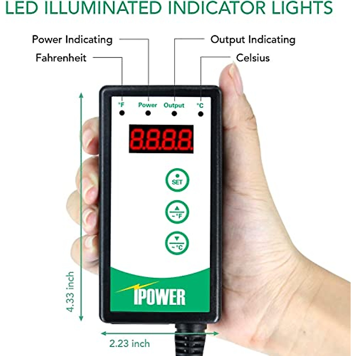 Simple Deluxe 150W Reptile Heat Bulb and 8.5 inch Clamp Light, 40-108℉ Digital Thermostat Controller and Thermometer Included, for Amphibian Pet & Incubating Chicken, Silver