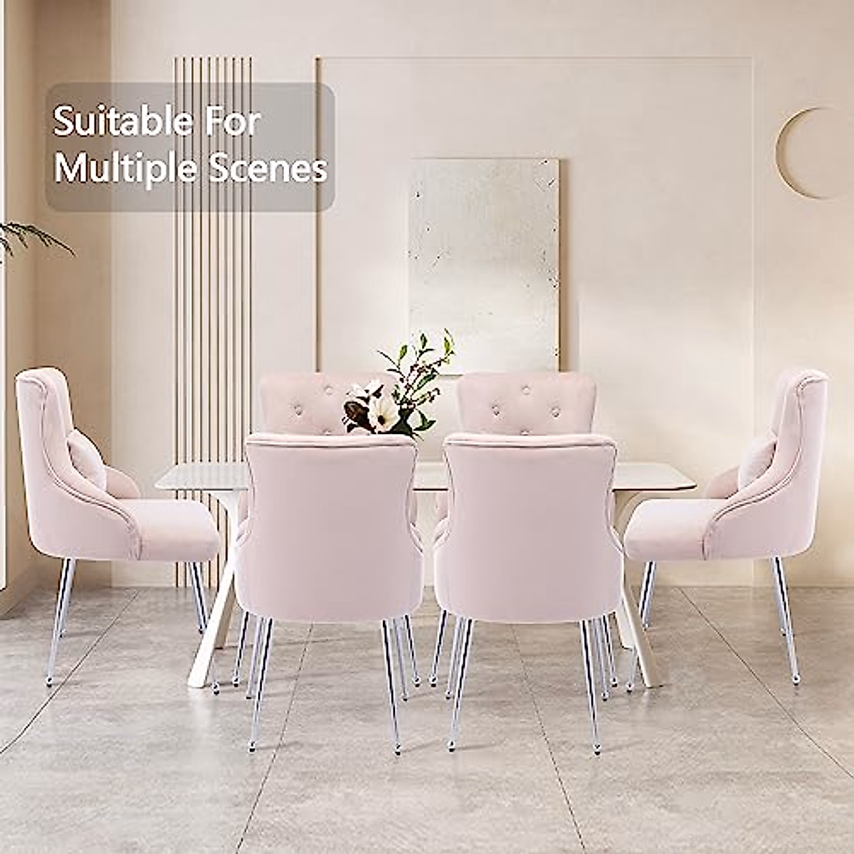 UDAX Velvet Dining Chair, Upholstered Vanity Chair with Tufted Back and Metal Legs, Mistyrose Pink