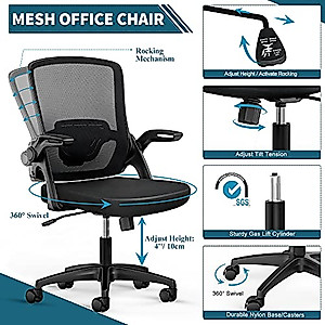 Funria Mid Back Mesh Office Chair Ergonomic Swivel Black Desk Chair Mesh Computer Chair Flip Up Arms with Lumbar Support Adjustable Height Task Chair