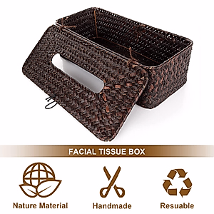 Rectangular Woven Tissue Box Holder Tissue Paper Holder Decorative Napkin Holder for Table Tissue Box Cover Rectangular Pumping Paper case Dispenser for Home Office Car Automotive Decoration