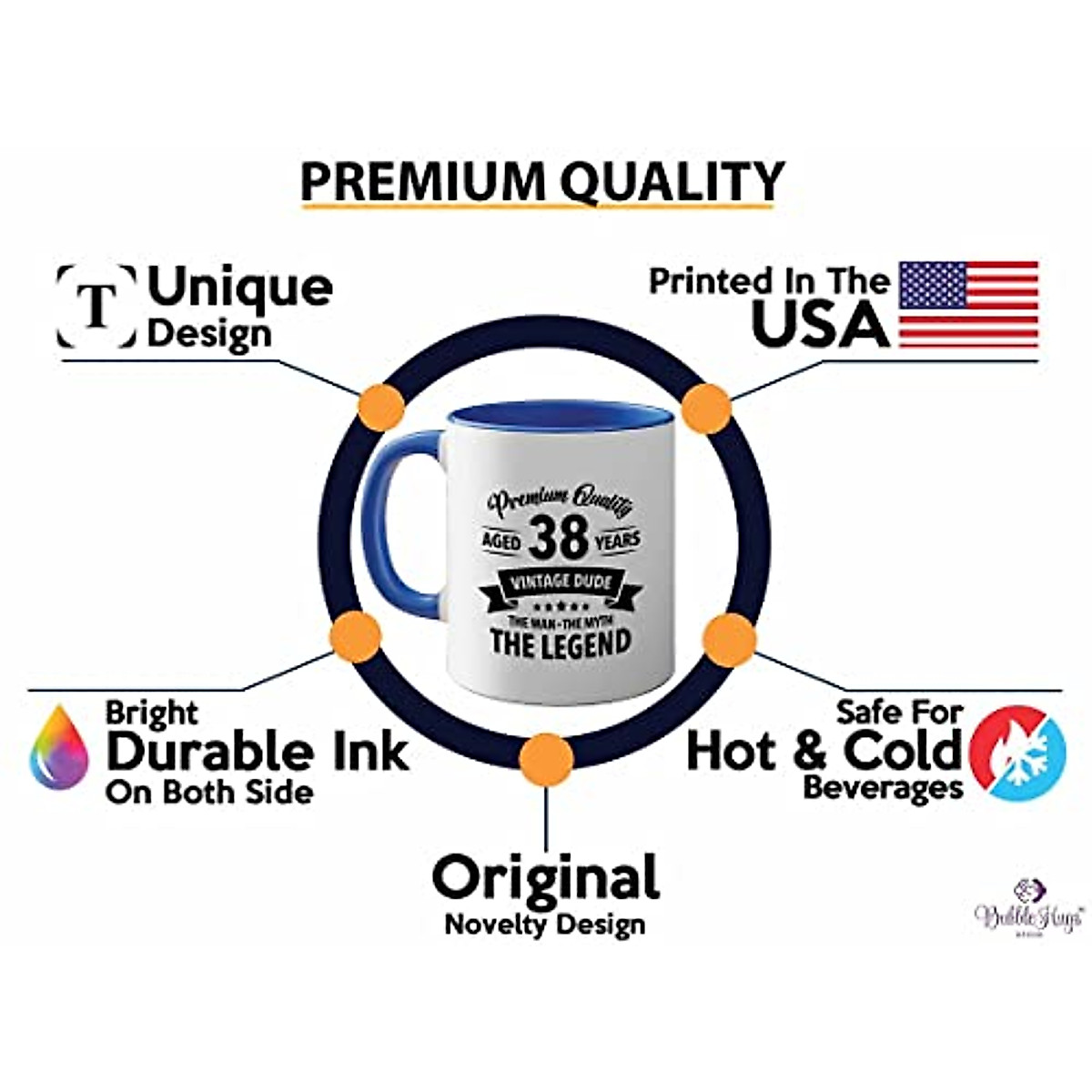 Bubble Hugs 38 Birthday 2Tone Blue Mug 11oz - aged 38 years vintage dude - Turning 38 38th Birthday Born in 1985 Dirty Thirty Gifts Work Bestie