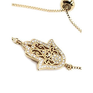 LESLIE BOULES 18K Gold Plated Hamsa Bracelet for Women Adjustable Chain