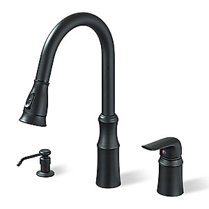 Kitchen Sink Faucet,3 Hole Kitchen Faucets with Pull Down Sprayer,Kitchen Faucets with Soap Dispenser Oulantron 2 Hole High Arc Kitchen Faucet Matte Black (Brushed Nickel)