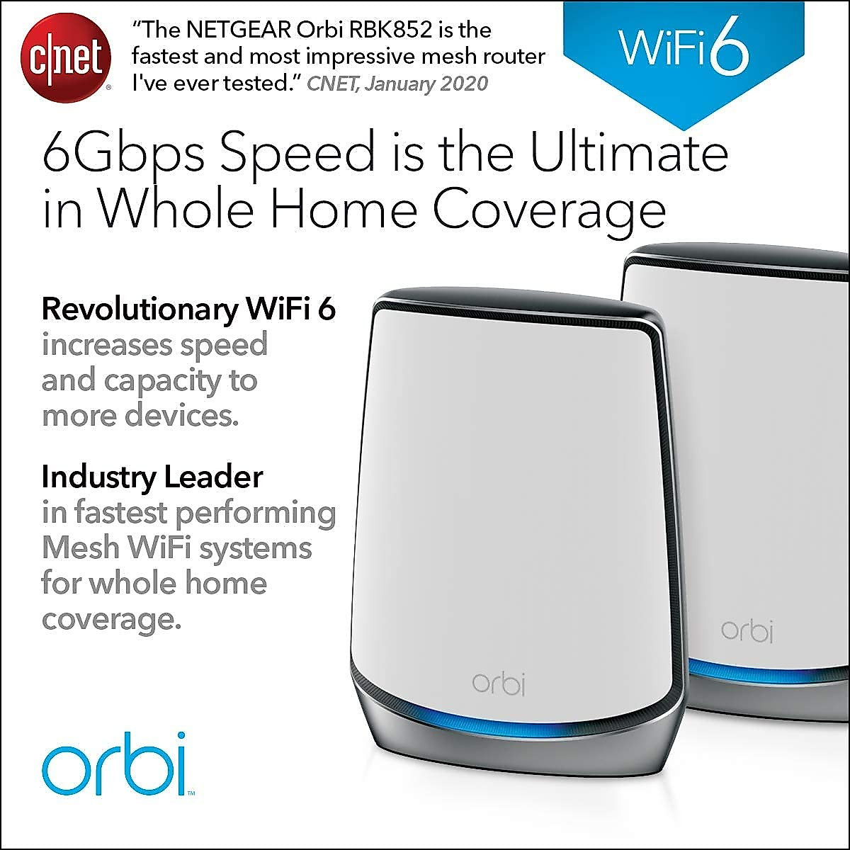 Netgear Orbi Whole Home Tri-band Mesh WiFi 6 System (RBK852) Router with 1 Satellite Extender | Coverage up to 5,000 sq. ft. and 100+ Devices | AX6000 (Up to 6Gbps) (Renewed)