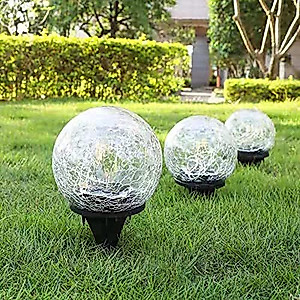 aboxoo Globe Solar Lights Outdoor Decoration 1 Packs Crackle Glass Ball Warm Light with LED for Garden Yard Decor Pathway Patio Lawn(4.7 inch)