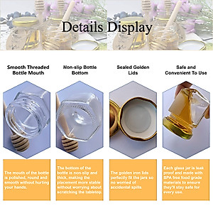 IIKUM 20 Pack 1.5 oz Hexagon Mini Glass Honey Jars with Wooden Dippers, Gold Lids, Bee Pendants, Golden Gift Bags, Thank You Cards, Jutes - Perfect for Baby Shower, Wedding Favors and Party Favors