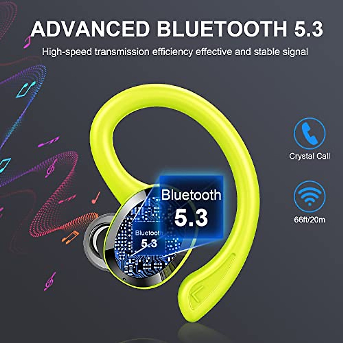 Wireless Earbud, Sport Bluetooth 5.3 Headphones with Earhooks Bluetooth Earbud in-Ear with Immersive Sound, Wireless Earphones IP7 Waterproof, Dual LED Display, 48H Playtime, Noise Cancelling, Running