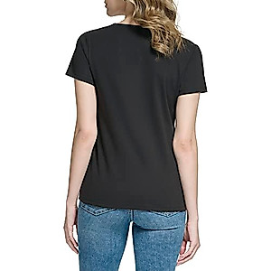 Calvin Klein Women's Knit Short Sleeve Blouse, Black, Medium
