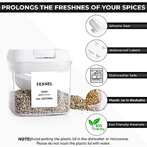 XOTAISM Seasoning Containers with Labels - 9 Pcs Big Plastic Spice Storage Containers with 148 Spice Labels and 9 Spoons - Square Stackable Kitchen Small Airtight Food Storage Containers with Lids