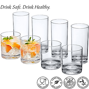 Amazing Abby - Probity - 12-Ounce and 16-Ounce Plastic Tumblers (Set of 8), Plastic Drinking Glasses, Reusable Plastic Cups, BPA-Free, Shatter-Proof, Dishwasher-Safe (Made of Plastic, NOT Glass)