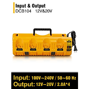 COOMYXIN DCB104 Replacement Charger Station for Dewalt 20V Batteries - 4-Port Multi Battery Charger with 2 USB Ports - Compatible with Dewalt 12V 20V Power Tools (No Batteries Included)