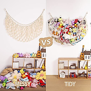 YKBU Stuffed Animal Net or Hammock Wall Hanging Net for Stuffed Animal Storage Macrame Toy Display Plush Toy Holder Soft Toy organizer for Nurery Baby Bedroom Playroom-Cream, -Cream