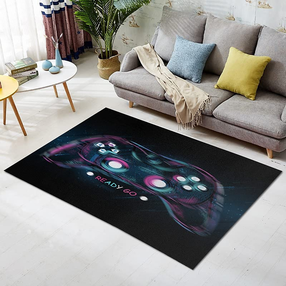 Sunnycitron Gaming Area Rugs Gamer Player Rug for Boys Room Decor Teens 3D Video Game Controller Room Mat Carpet Decor for Bedroom Living Room Playroom Carpet Black Red (59"x39")