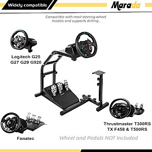 Marada Compact Racing Steering Wheel Stand with V2 Simulator Support Fits for Logitech/Thrustmaster/PXN G27 G29 G920 G923 T248 T300RS GT R5 Sim Stand Without Wheel, Pedal (Only Stand)