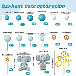 43 PCS Blue Elephant Cake Decoration Cute Baby Elephant Cake Decorations Oh Baby Cake Topper Star Cake Topper Blue Pearl Balls Cake Picks for Baby Shower Boy Elephant Theme Party Supplies