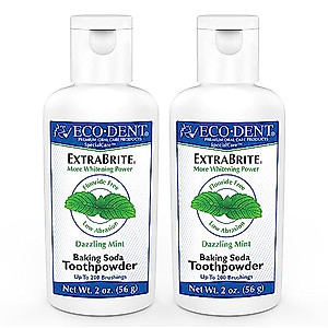 Eco-Dent ExtraBrite Baking Soda Toothpowder, Mint - Fluoride-Free Toothpaste Powder, SLS-Free Tooth Powder with Oxidizing Calcium Peroxide, Whitening Toothpaste Alternative, 2 Oz Ea (Pack of 2)