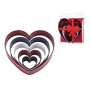 Heart Cookie Cutter Set, 4.5'', 3.5'', 2.75'', 2'', 1.25'', Fun Holiday Heart Shaped Valentines Cookie Cutters, Christmas Cookies, Small, Medium, And Large