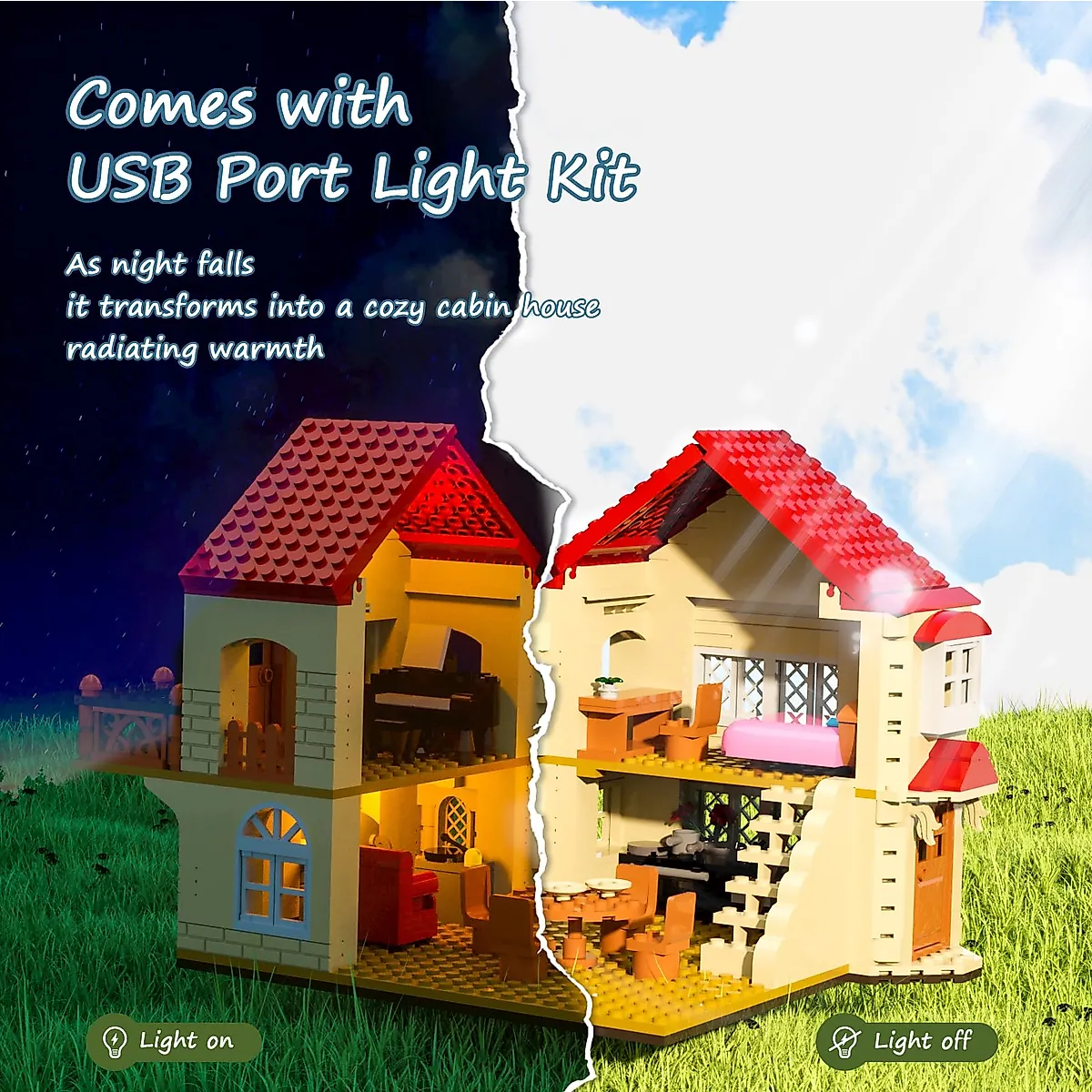 Tenhorses Cabin House Building Set, Cozy Log Country Home with Lighting Kit, Home Decor Creative DIY Birthday Toy Gifts for Girls or Adults (692pcs)